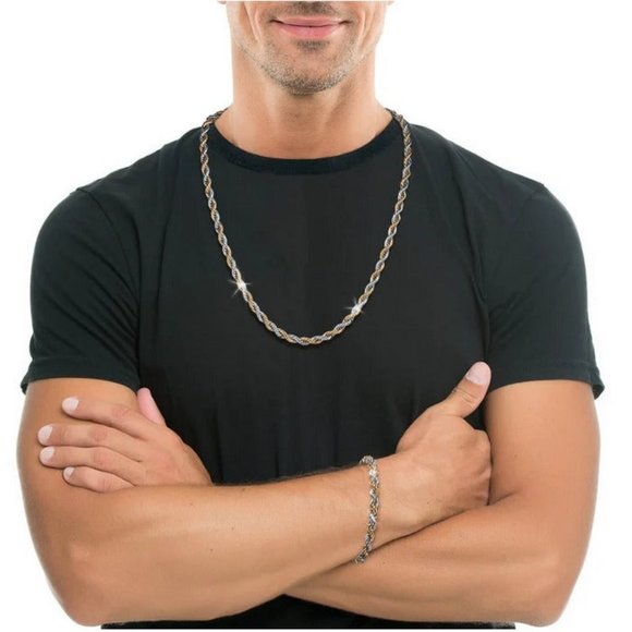 Accessories | 3 Mens 18k Gold Diamond Cut Rope Chain Necklace Two Tone ...